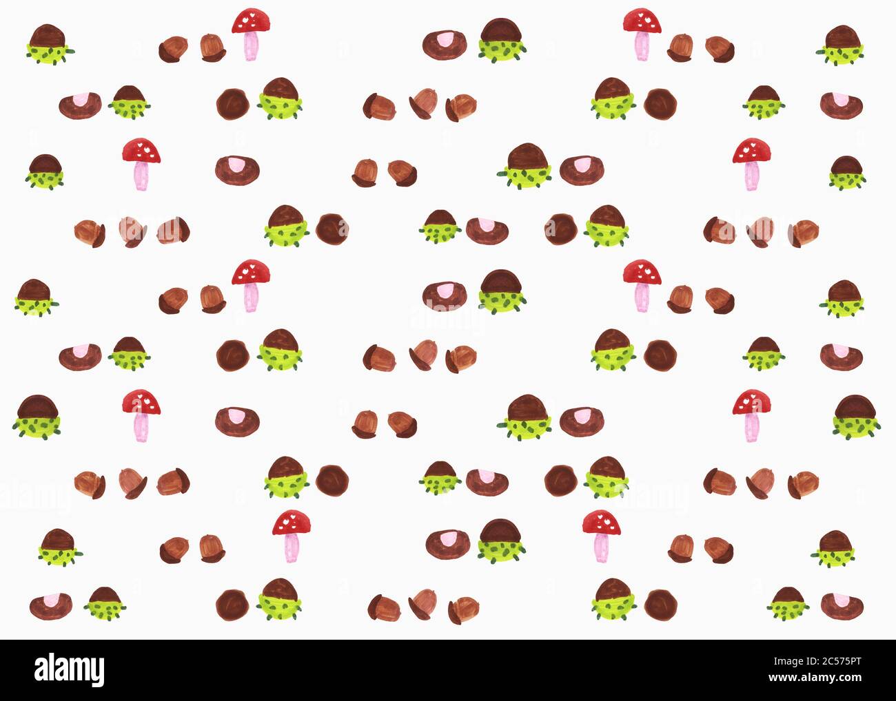 Illustration mushroom and acorn pattern on white background Stock Photo ...