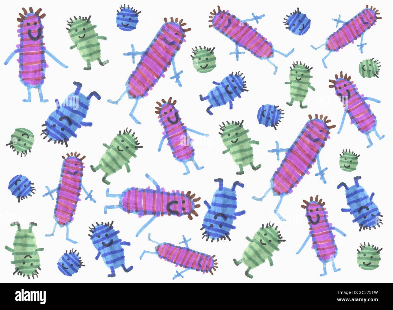 Illustration anthropomorphic multicolor virus on white background Stock ...