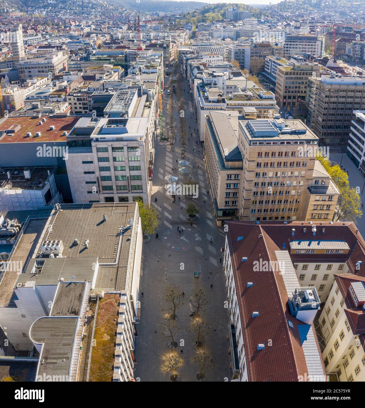 Aerial view sunny cityscape, Stuttgart, Baden-Wuerttemberg, Germany ...