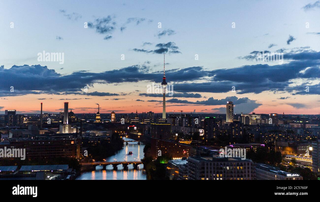 Television Tower and Berlin cityscape illuminated at night, Germany ...