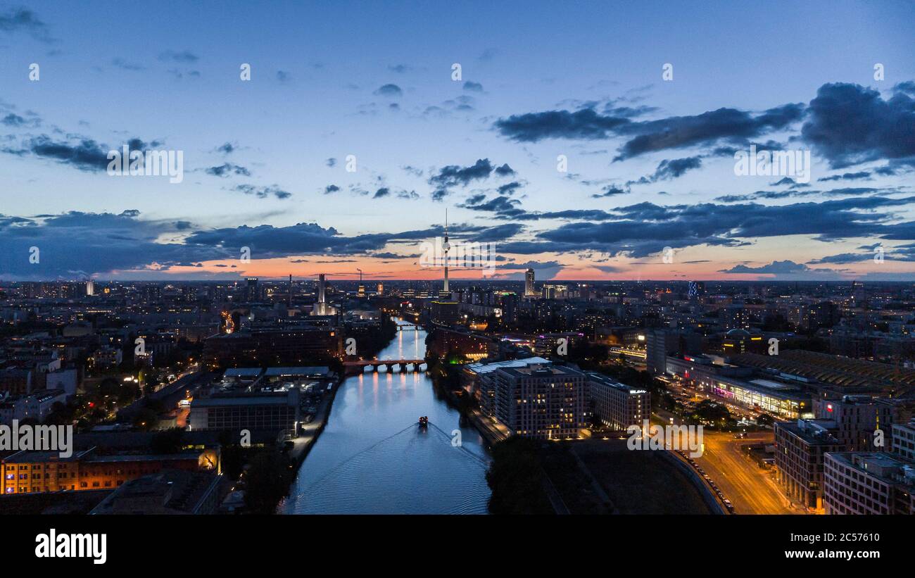 Berlin cityscape illuminated at night, Germany Stock Photo - Alamy