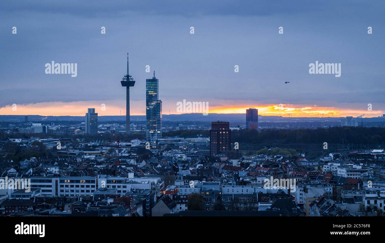 Colonius TV Tower above Cologne cityscape at sunset, Germany Stock ...