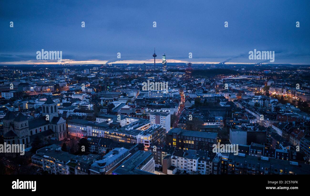 Cologne cityscape and Colonius TV Tower at night, Germany Stock Photo ...
