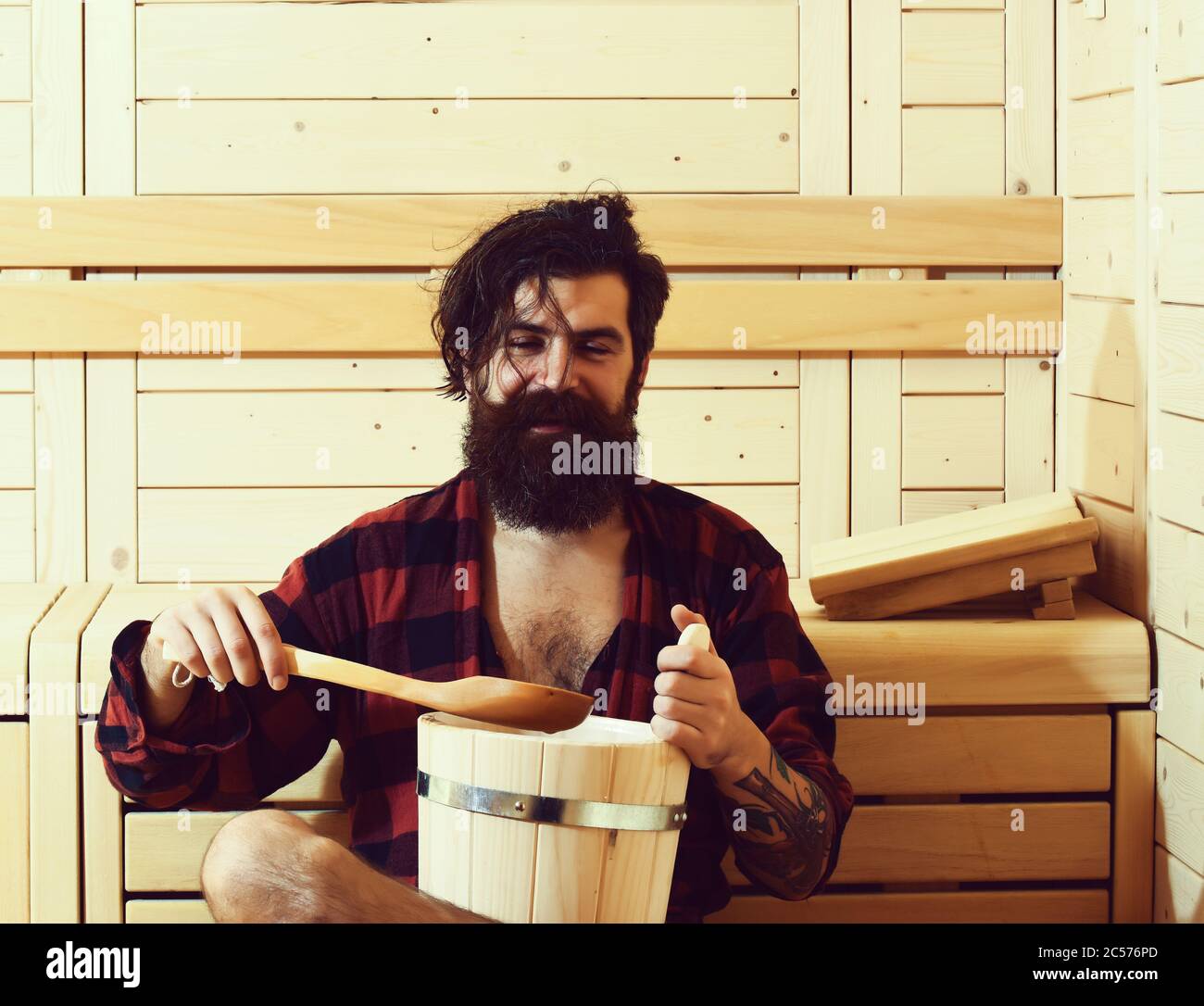 Man with moustache in sauna hi-res stock photography and images - Alamy