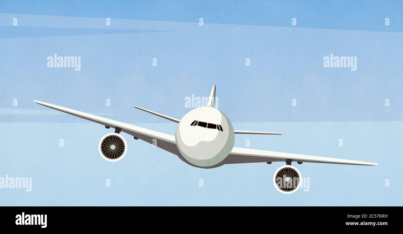 Airplane flying in sky Stock Photo - Alamy