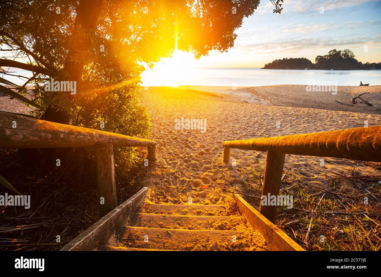 Beautiful Sunset at the Ocean Beach, New Zealand. Inspiring natural and ...