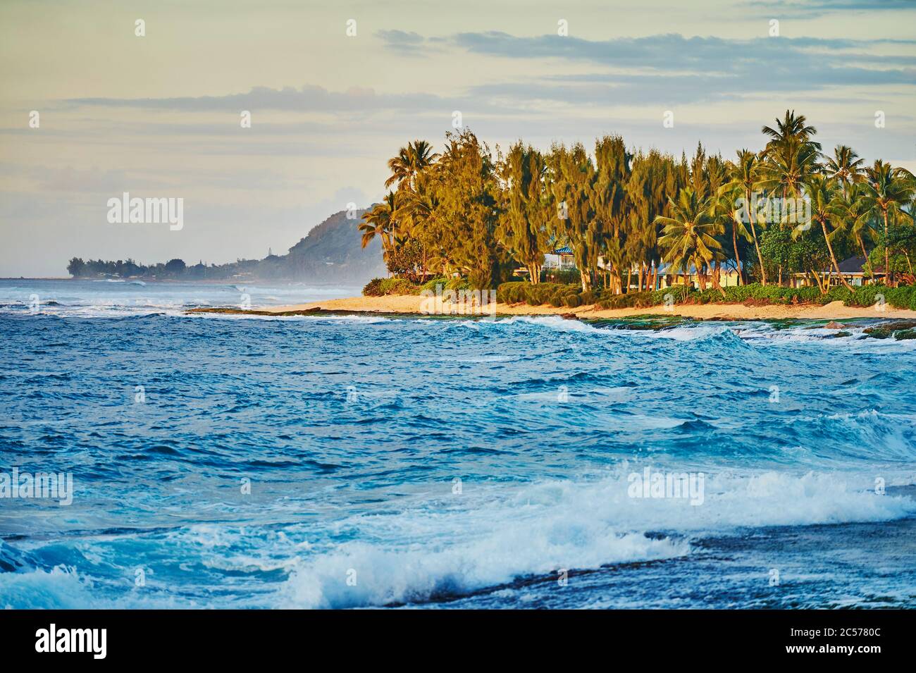 Sunset on the beach on Oahu, North Coast, Oahu Island, Oahu, Hawaii ...