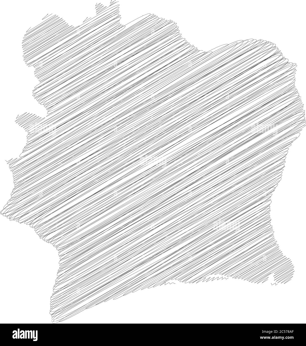 Cote d Ivoire - pencil scribble sketch silhouette map of country area ...