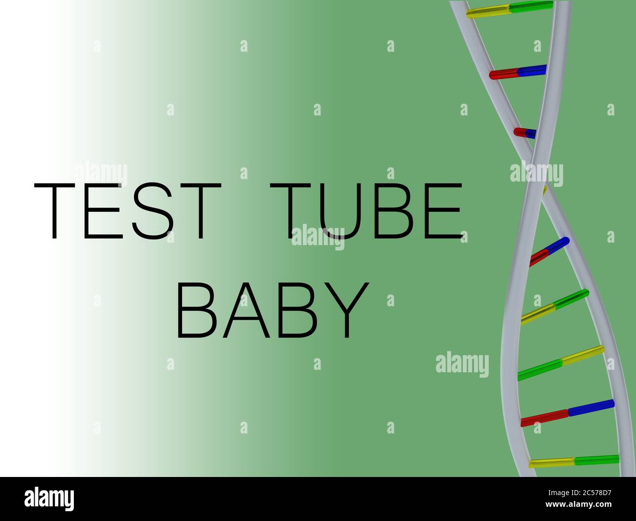 3D illustration of TEST TUBE BABY script with DNA double helix ...