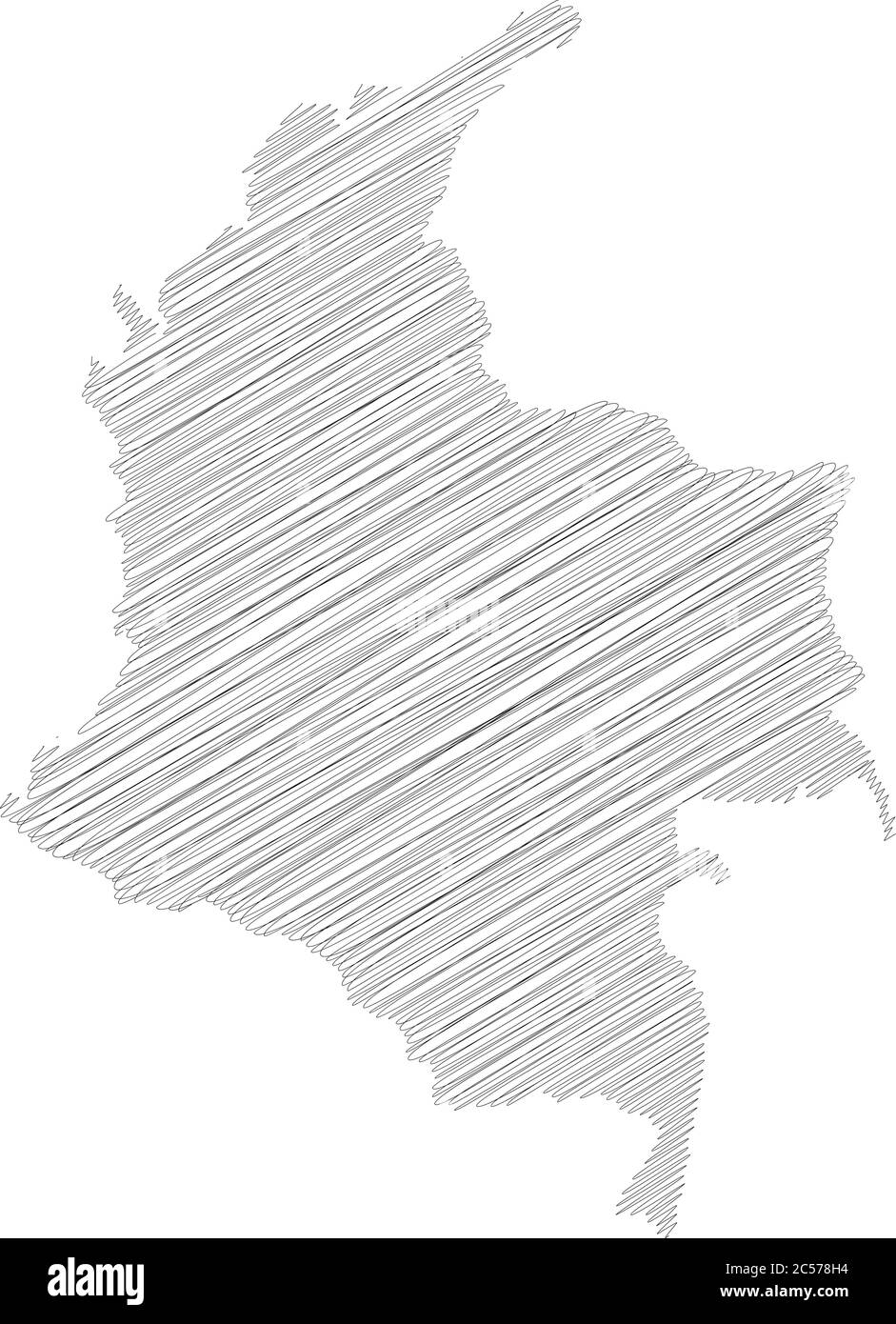 Colombia - pencil scribble sketch silhouette map of country area with ...