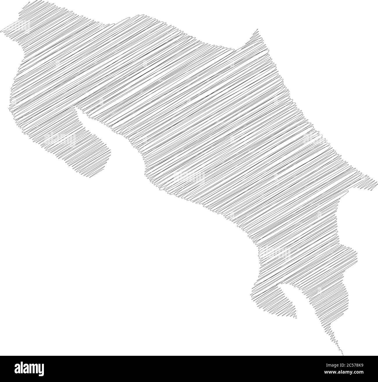 Costa Rica - pencil scribble sketch silhouette map of country area with ...