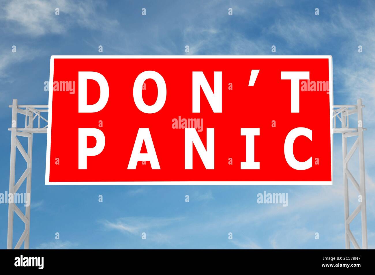 3D illustration of DON'T PANIC script on road sign Stock Photo - Alamy