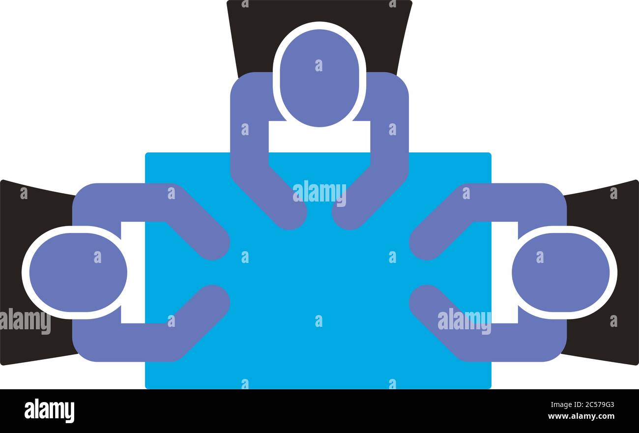 businessmen teamwork figures in table flat style icon vector ...