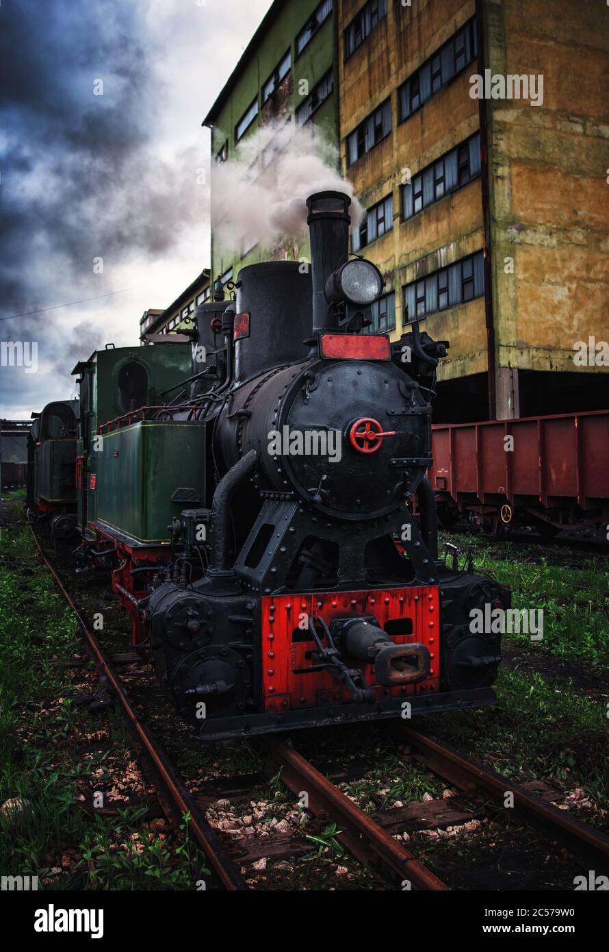 runaway train.old locomotive steam powered Stock Photo - Alamy