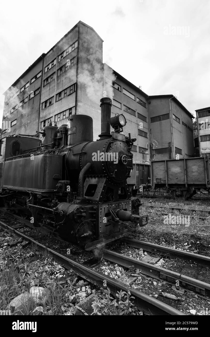 runaway train.old locomotive steam powered Stock Photo - Alamy