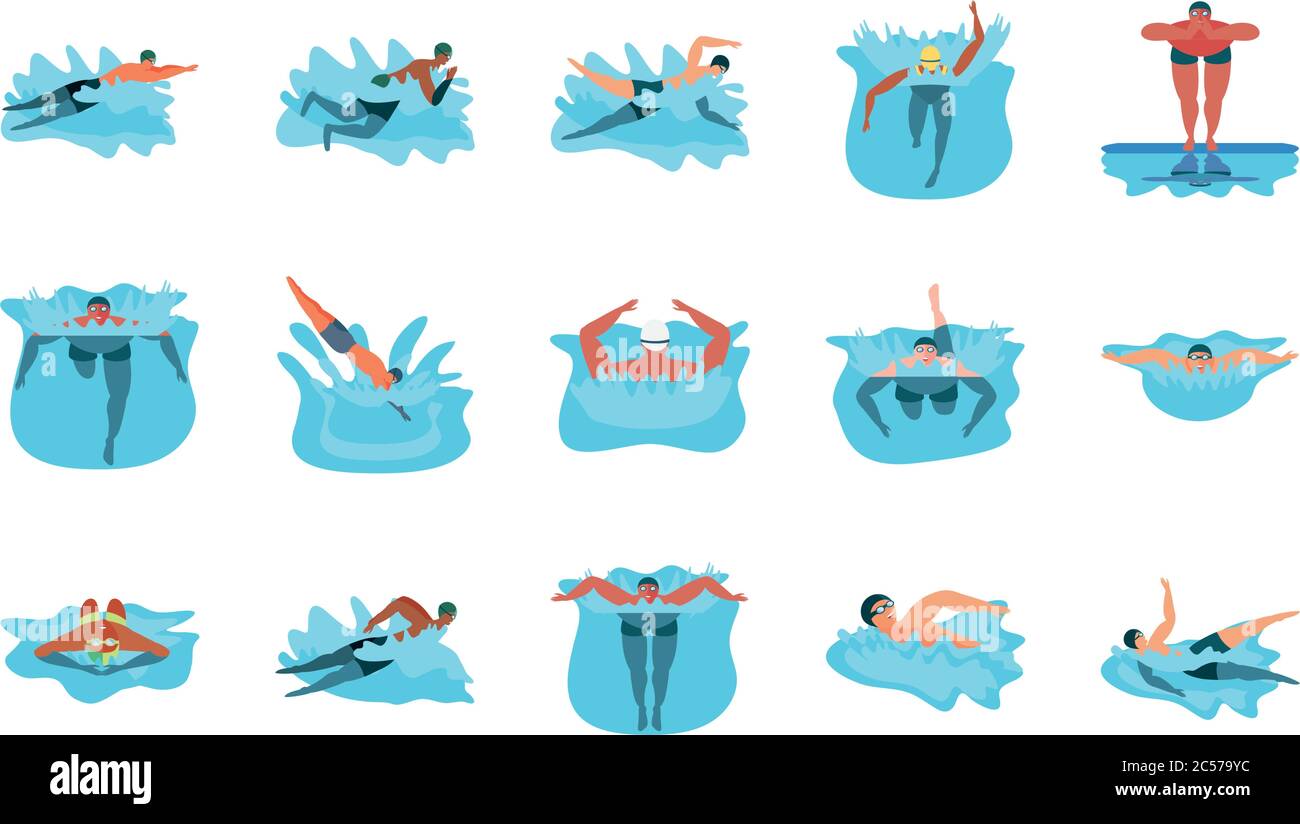 set of icons with people in swimming vector illustration design Stock ...