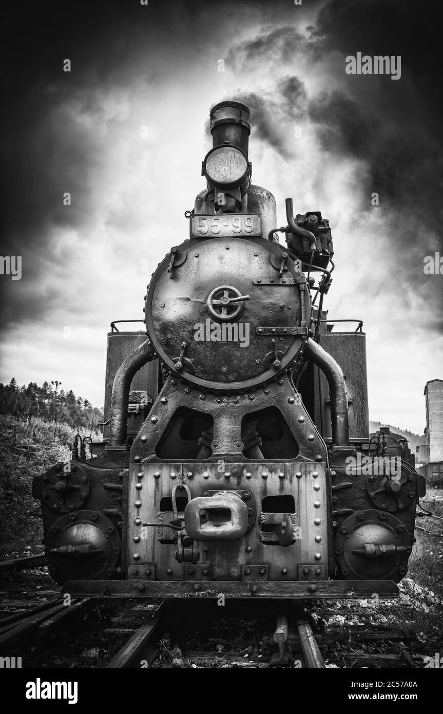 runaway train.old locomotive steam powered Stock Photo - Alamy