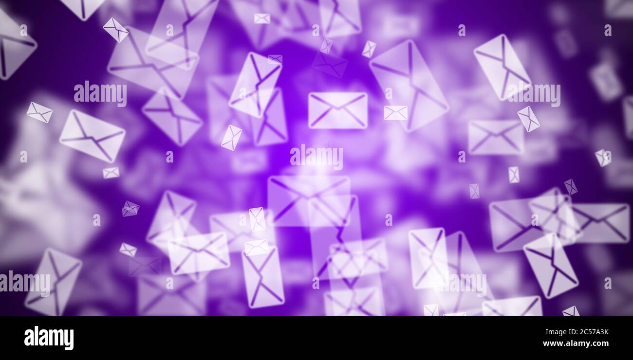 Flying envelopes over purple background Stock Photo - Alamy