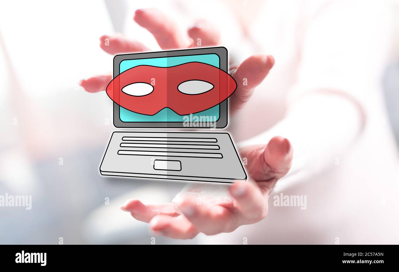 Cyber attack concept between hands of a woman in background Stock Photo ...
