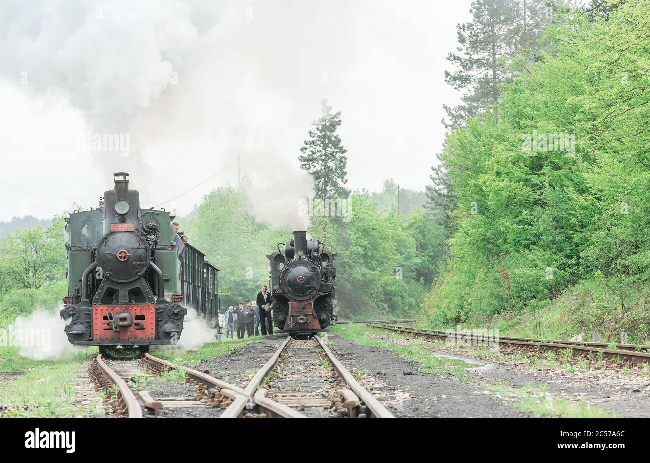 runaway train.old locomotive steam powered Stock Photo - Alamy
