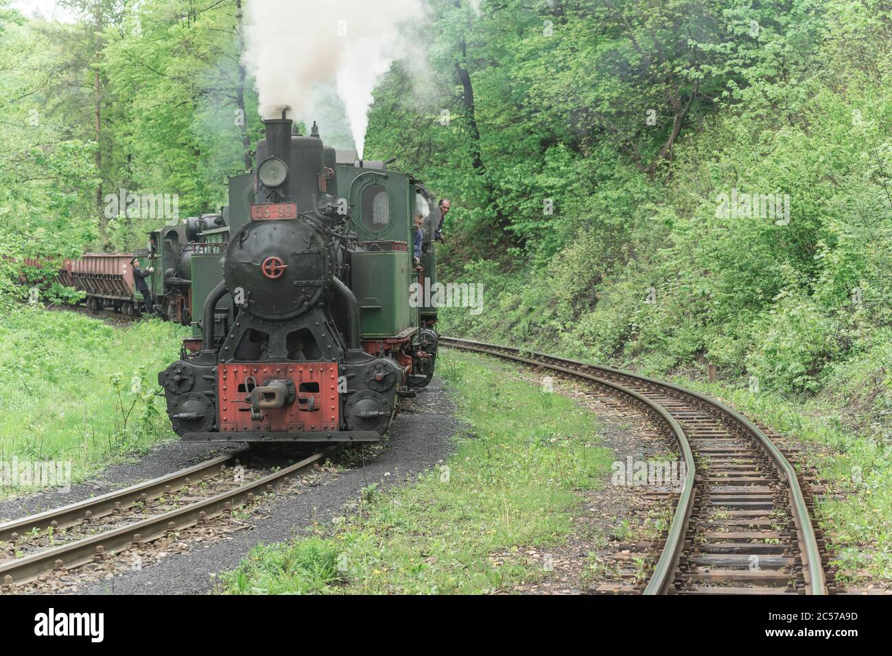 runaway train.old locomotive steam powered Stock Photo - Alamy