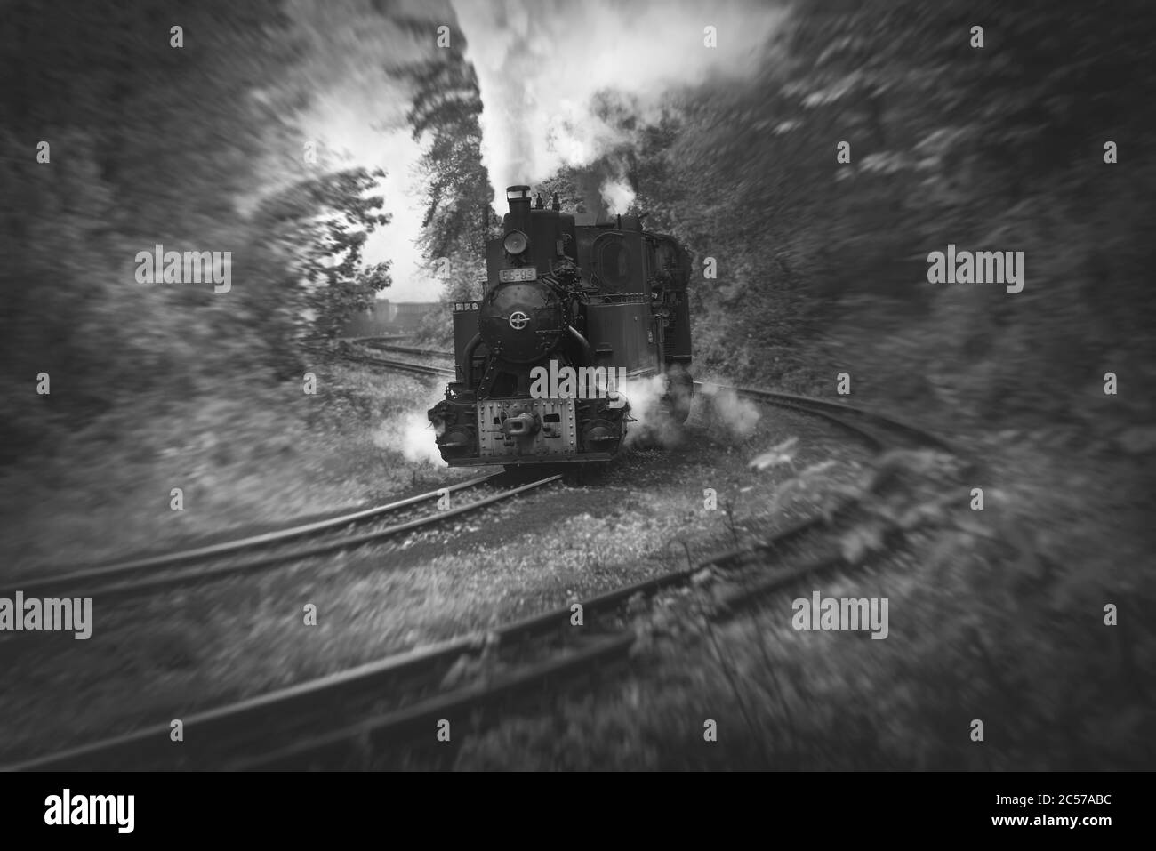runaway train.old locomotive steam powered Stock Photo - Alamy