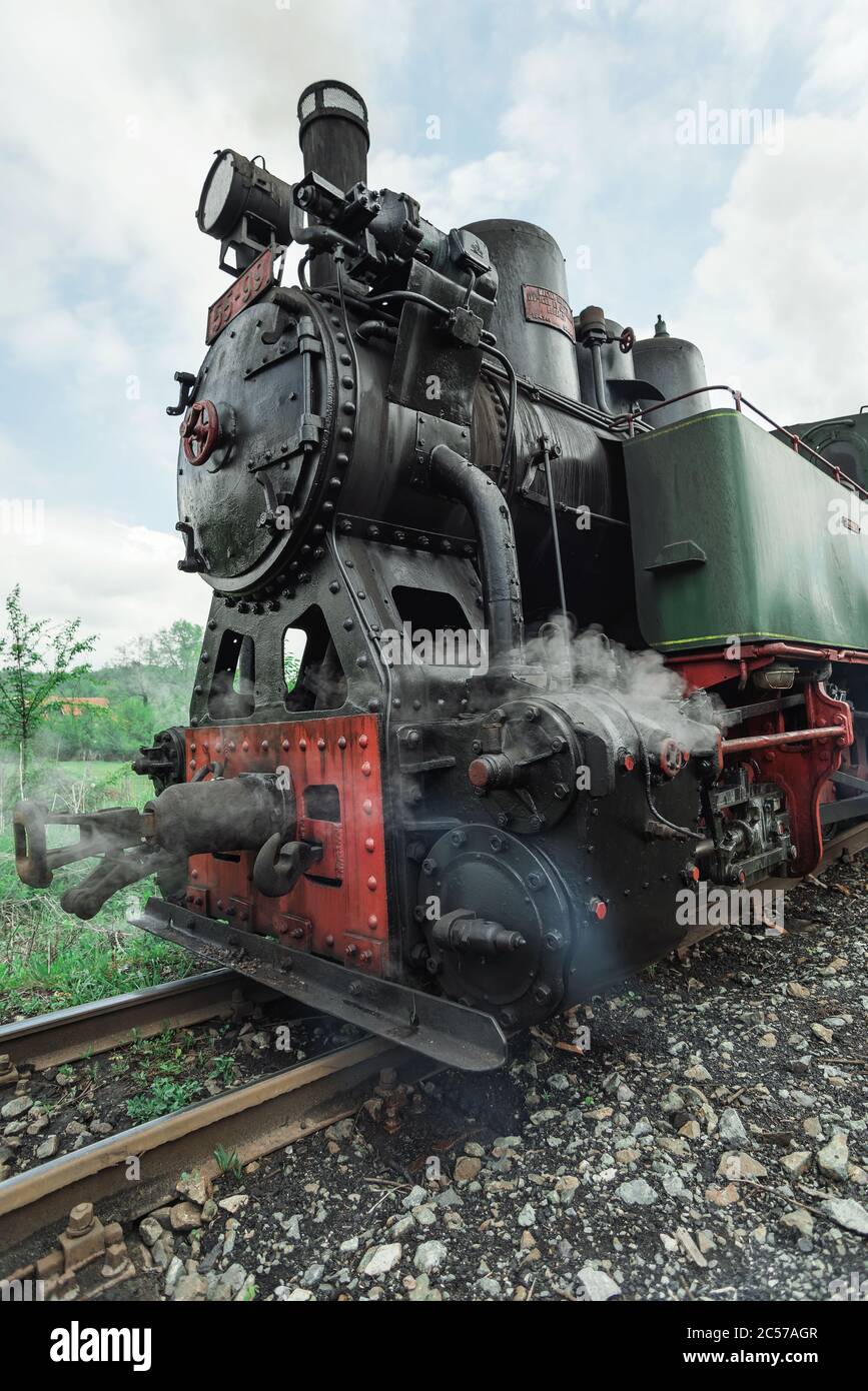 runaway train.old locomotive steam powered Stock Photo - Alamy