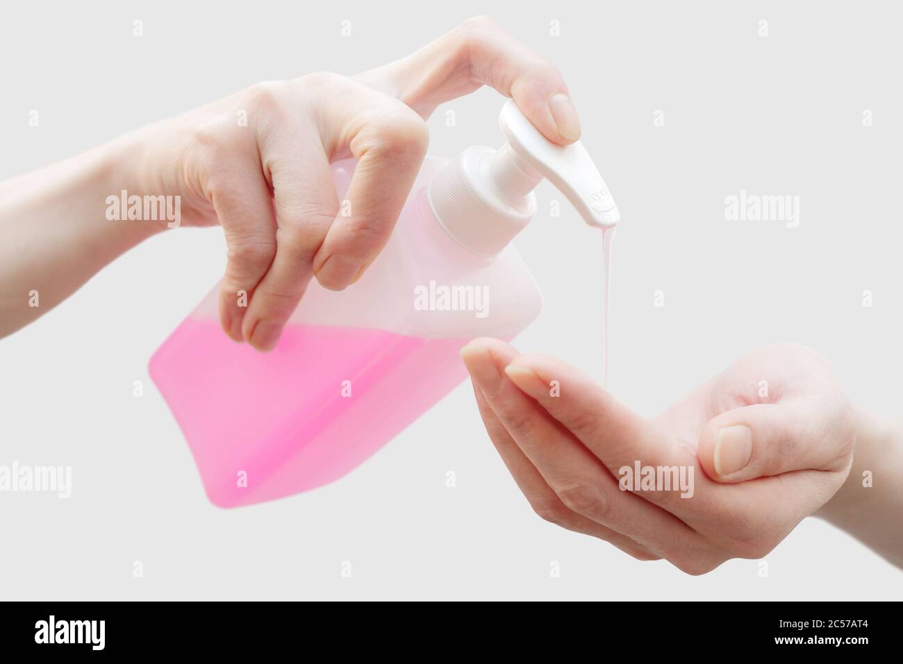 Antibacterial soap in the hands. Hand disinfection with soap ...