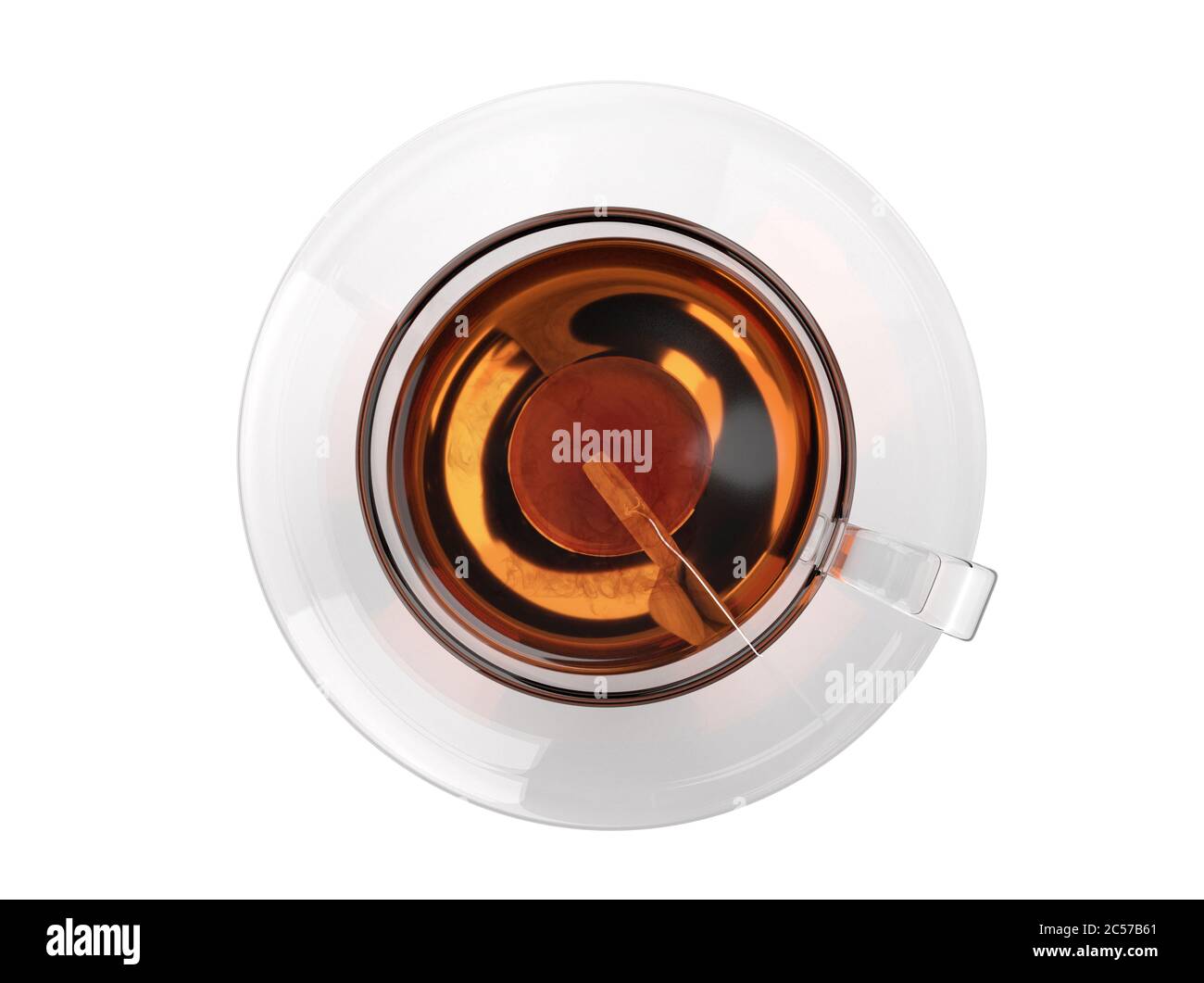 Cup of tea top view isolated on white background. Glass cup with teabag ...