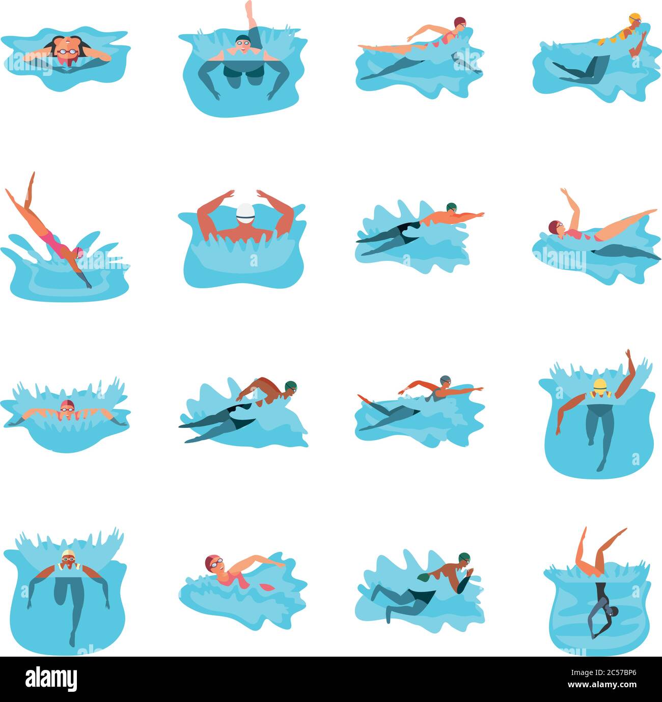 set of icons with people in swimming vector illustration design Stock ...