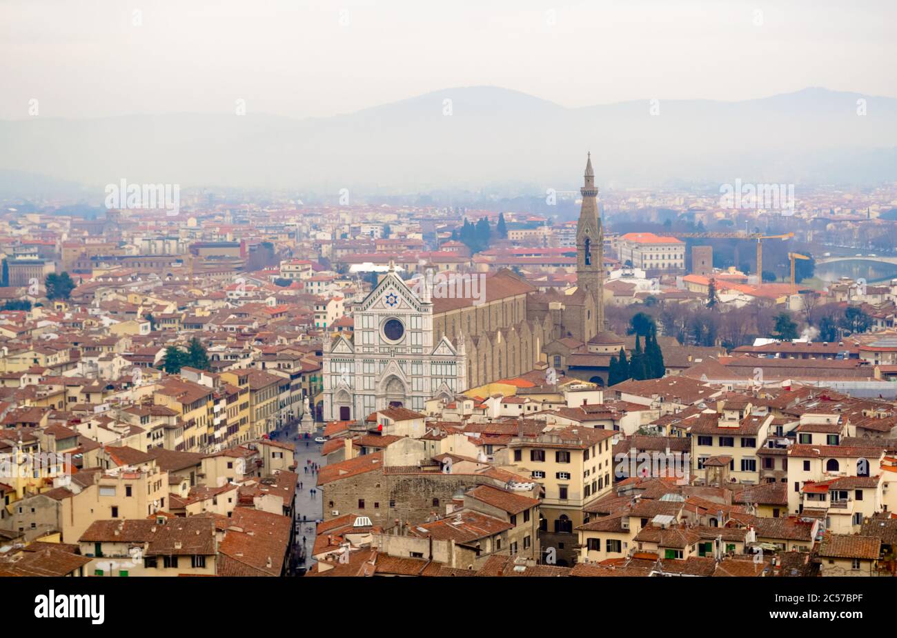 Florence, Italy. A birds eye view of the city landscape toward the ...