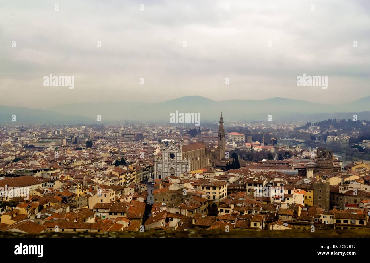 Florence, Italy. A birds eye view of the city landscape toward the ...