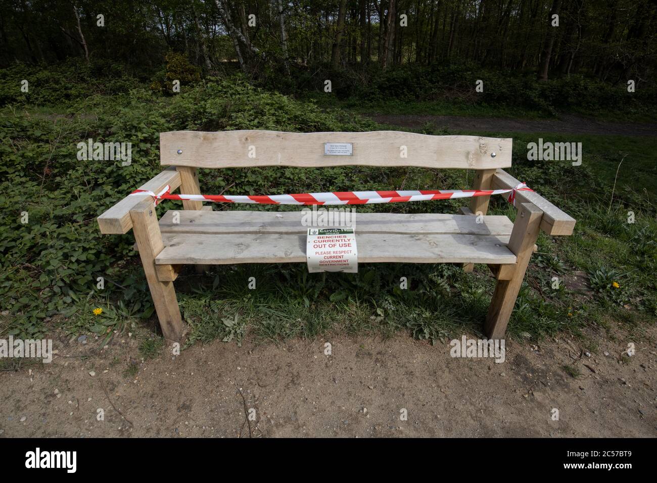 Sealed off park bench in Wimbledon Common to prevent the transmission ...