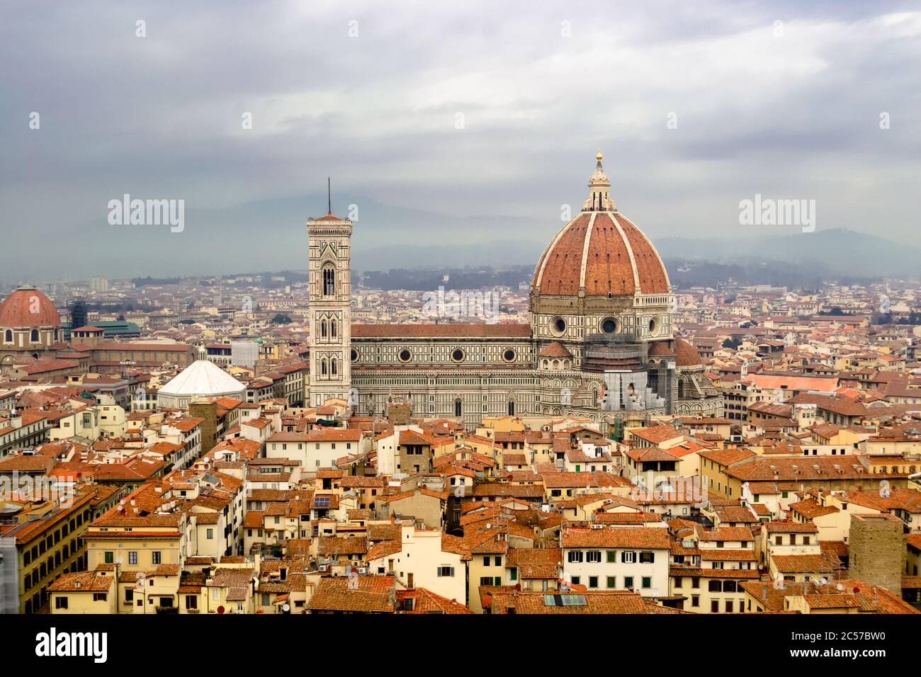 Firenze 2016, aerial view of the red roofs of the city and of the ...