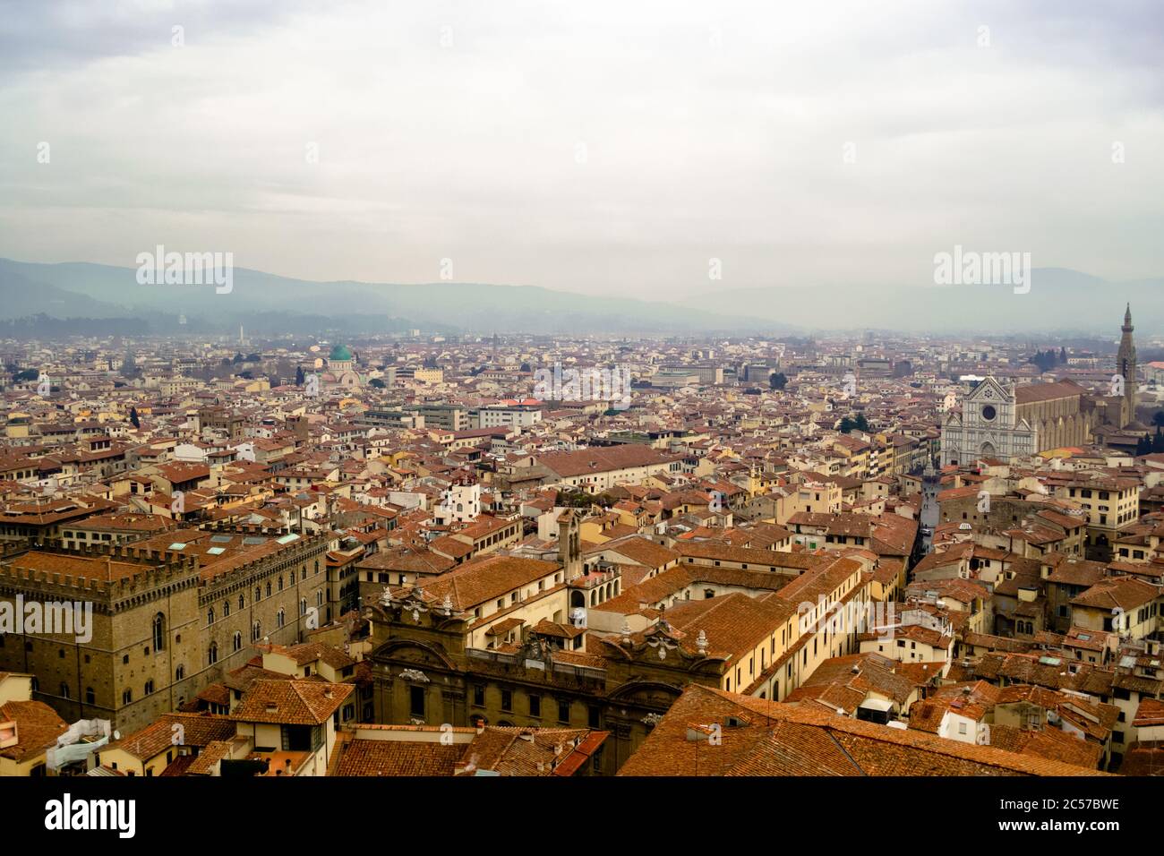 Florence, Italy. A birds eye view of the city landscape toward the ...