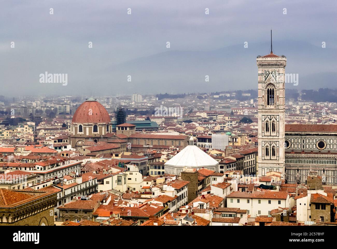 Florence, Italy. A birds eye view of the city landscape toward the ...