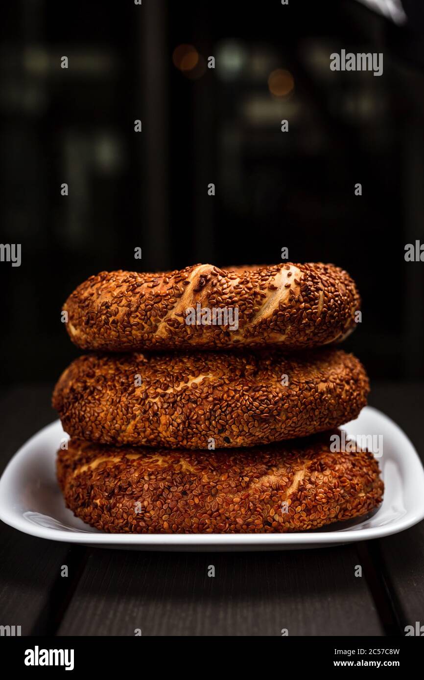 A stack of turkish simit with sesame seeds Stock Photo - Alamy
