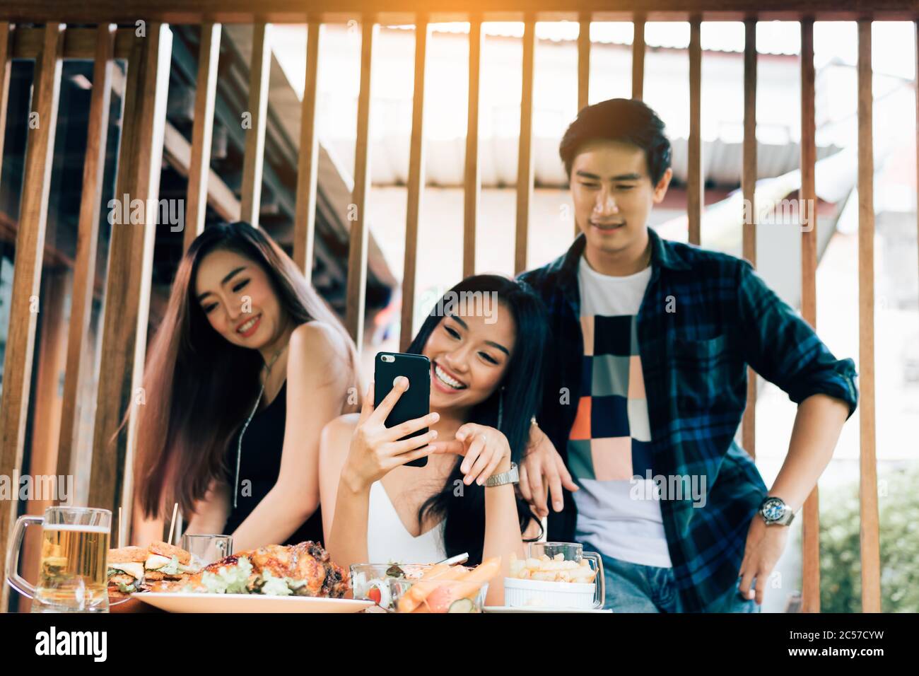 Asian group people meeting at restaurant with enjoy laughing together ...