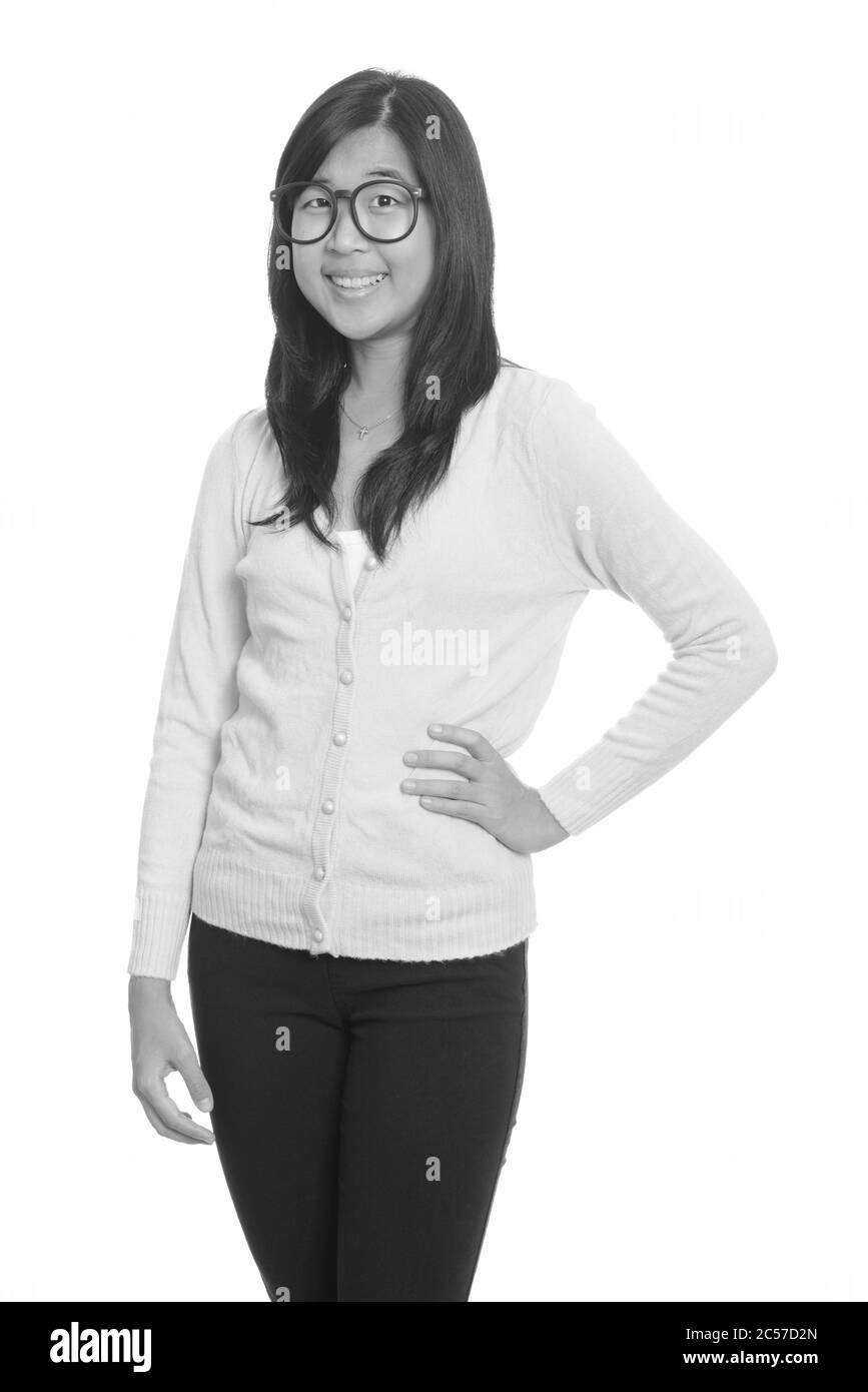 Happy young beautiful Asian nerd woman smiling Stock Photo - Alamy