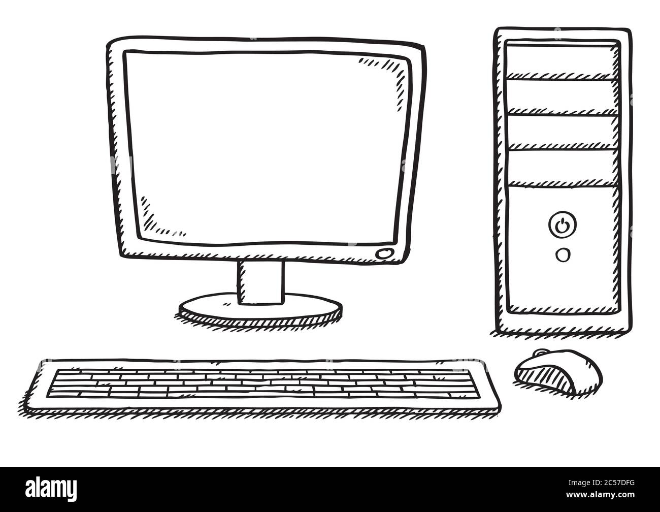 Black and white doodle of computer. Hand drawn doodle vector ...