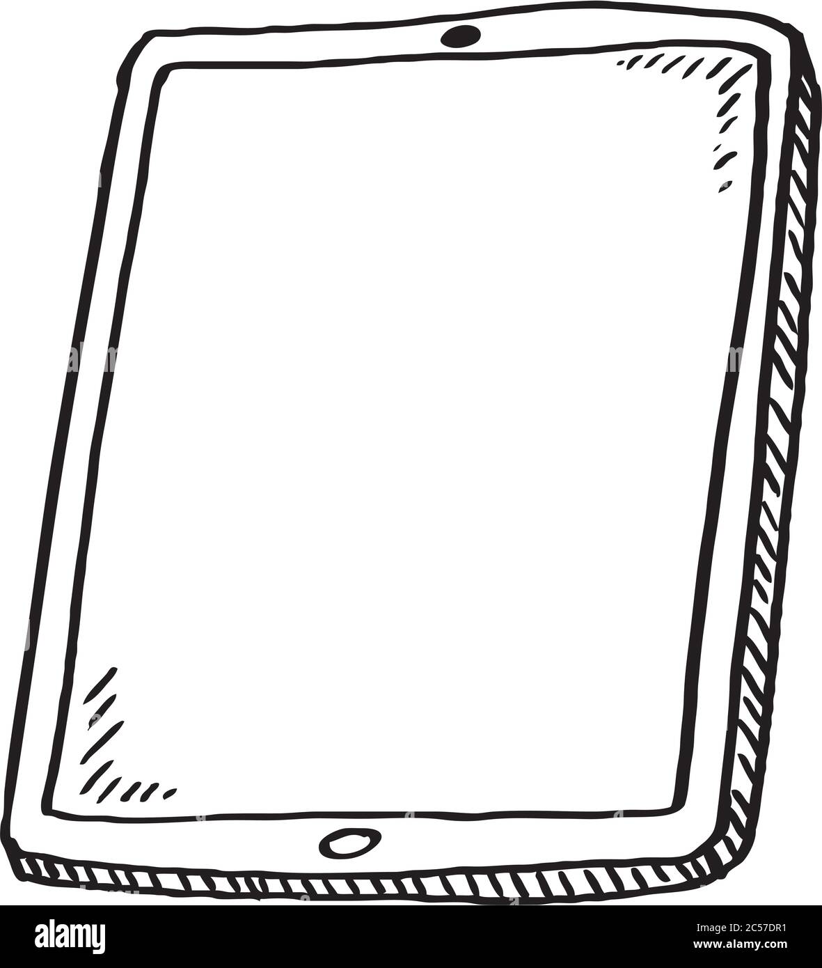 Doodle of digital tablet - black and white illustration. Hand drawn ...