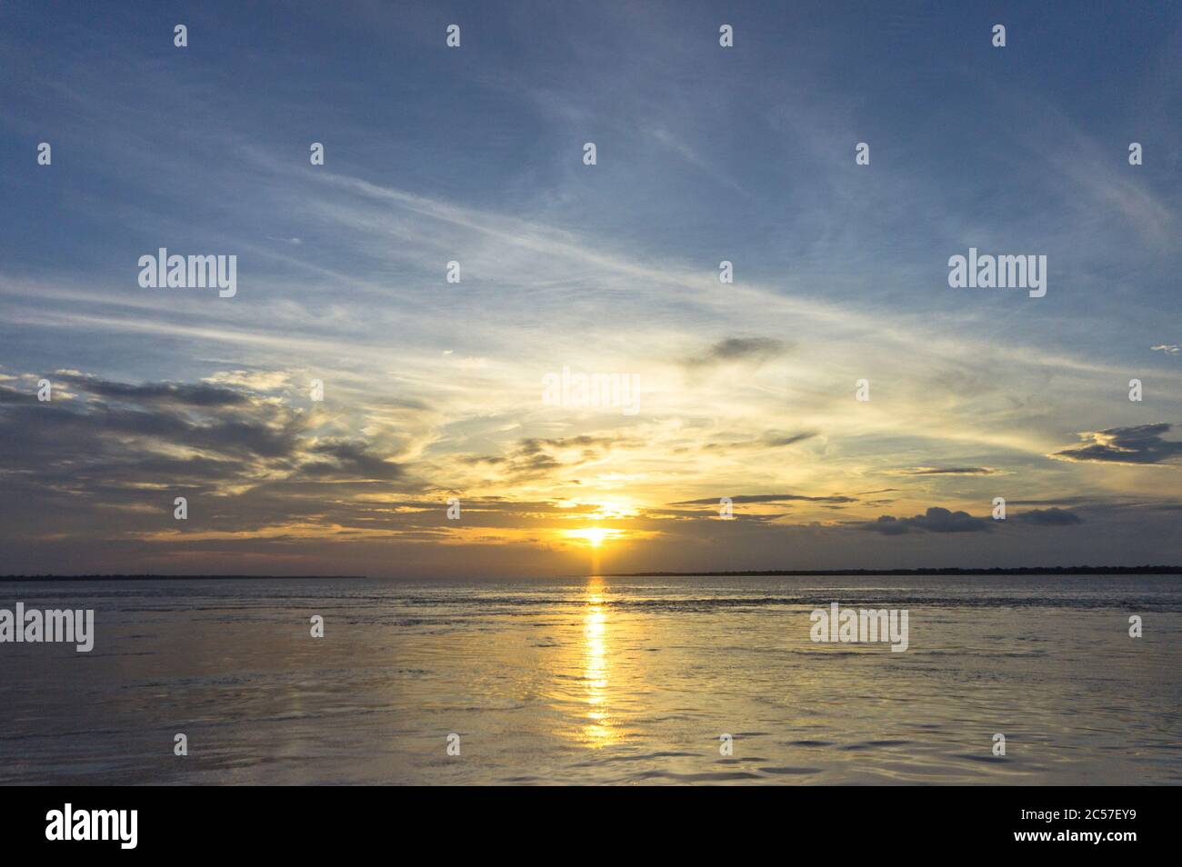 Amazon river Sunset view from a riverboat, Amazon Basin, Brazil Stock ...
