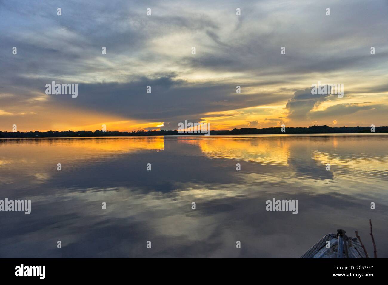 Amazon river Sunset view from a riverboat, Amazon Basin, Brazil Stock ...