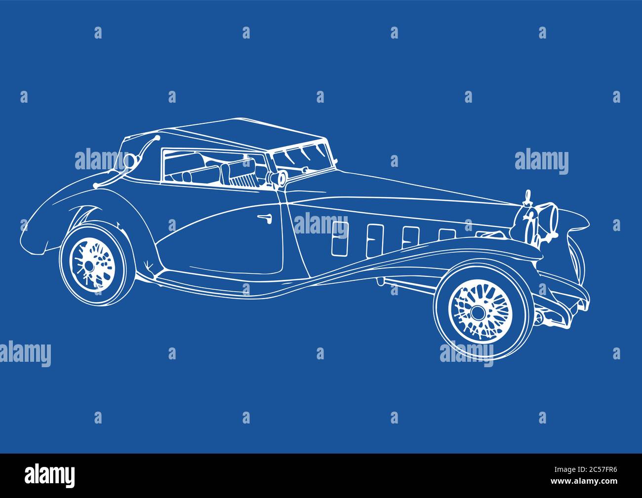 drawing of a retro car on a blue background vector Stock Vector Image ...
