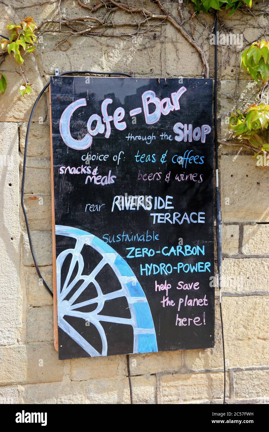 Café sign outside Hebden Mill, Hebden Bridge Stock Photo - Alamy