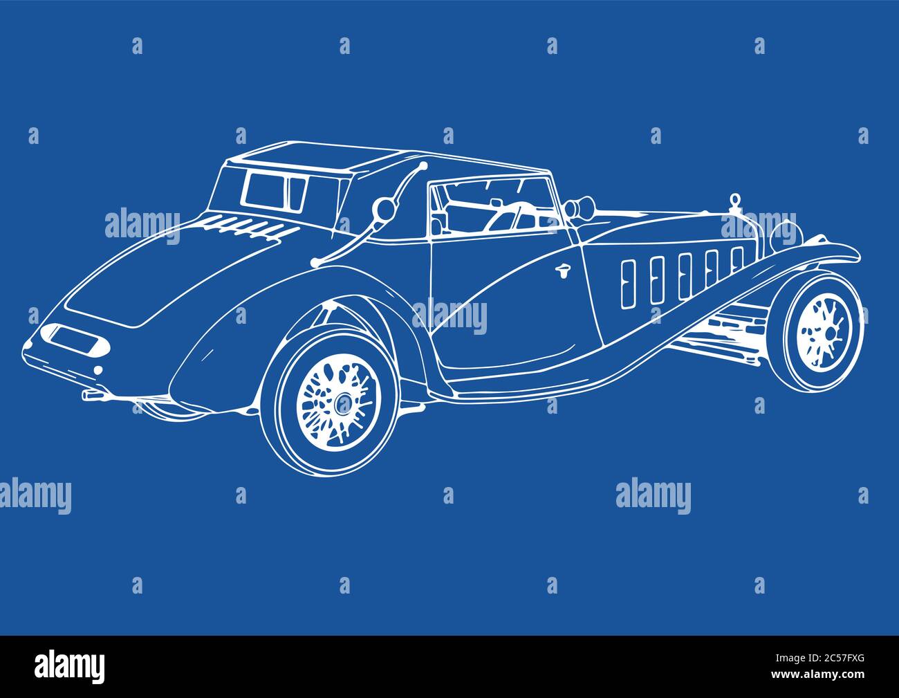 drawing of a retro car on a blue background vector Stock Vector Image ...