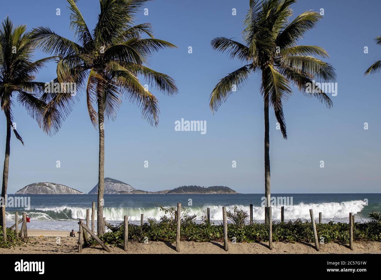 Ipanema boulevard with palm trees and beach in the background Stock ...
