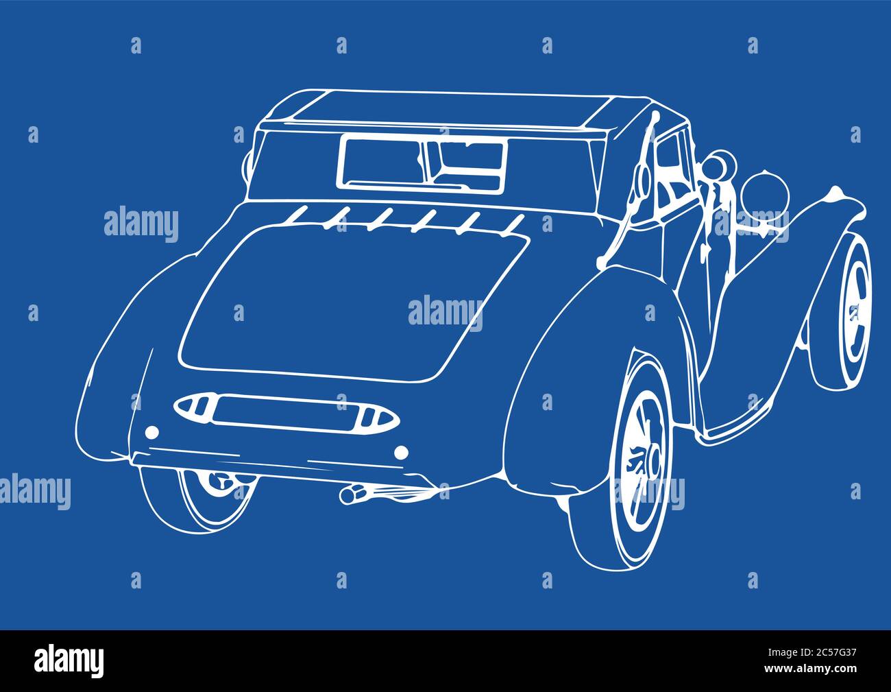 drawing of a retro car on a blue background vector Stock Vector Image ...