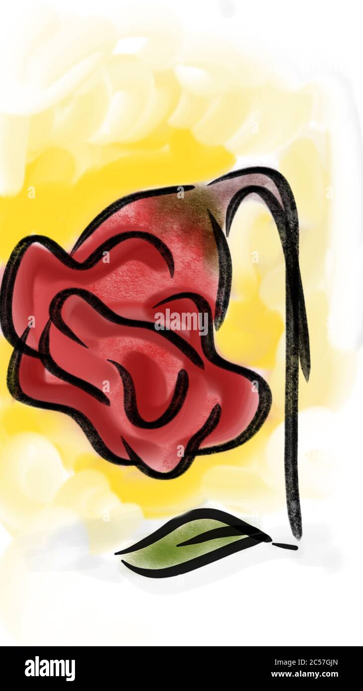 Beautiful illustration of a withered red rose flower Stock Photo - Alamy