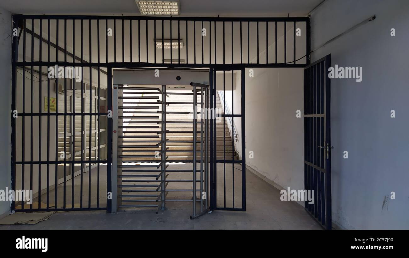 Prison indoor entrance with metal constructions Stock Photo - Alamy
